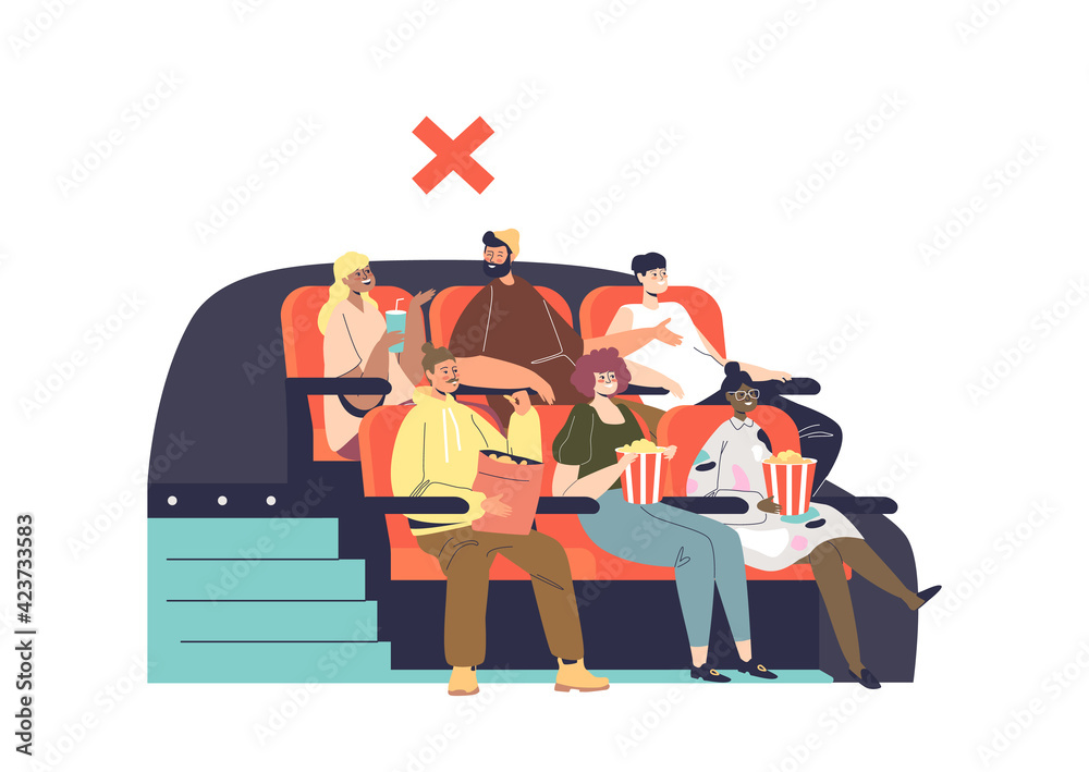 Not keeping social distance in cinema with people sitting closely and ...