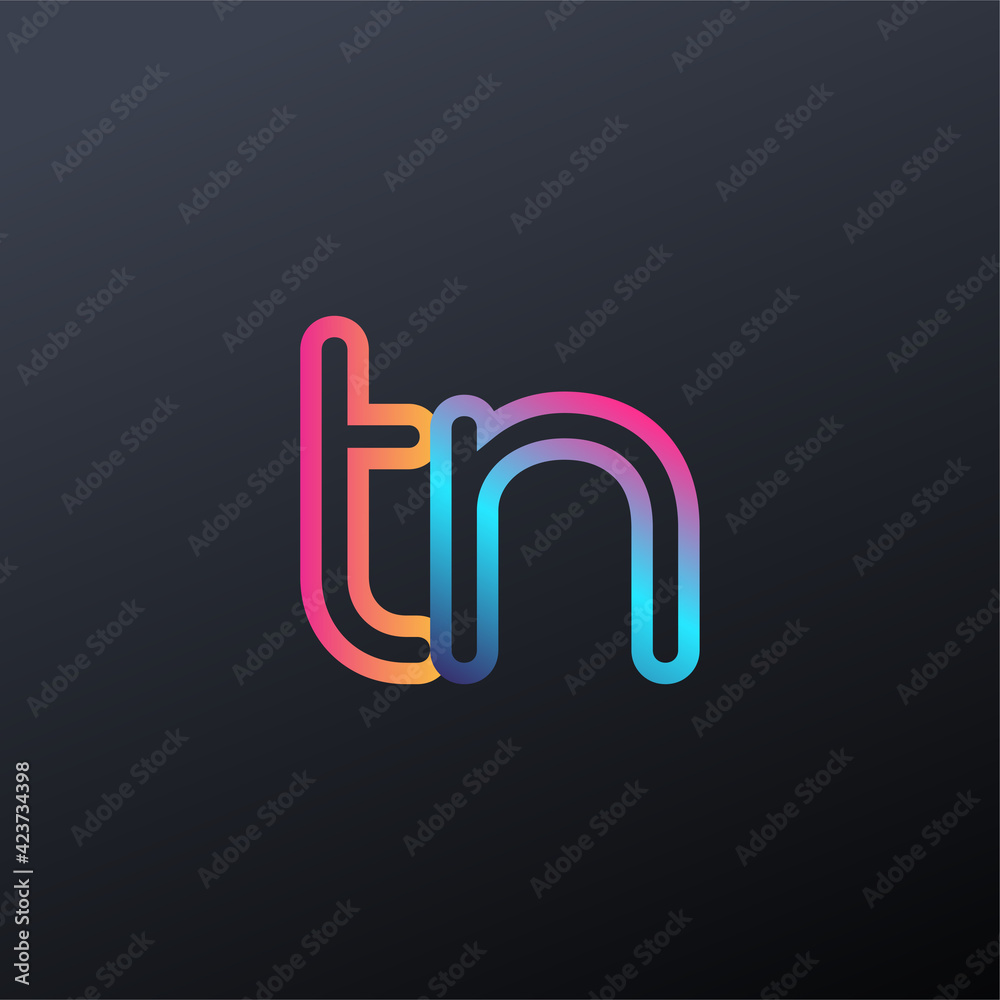 initial logo TN lowercase letter, colorful blue, orange and pink ...