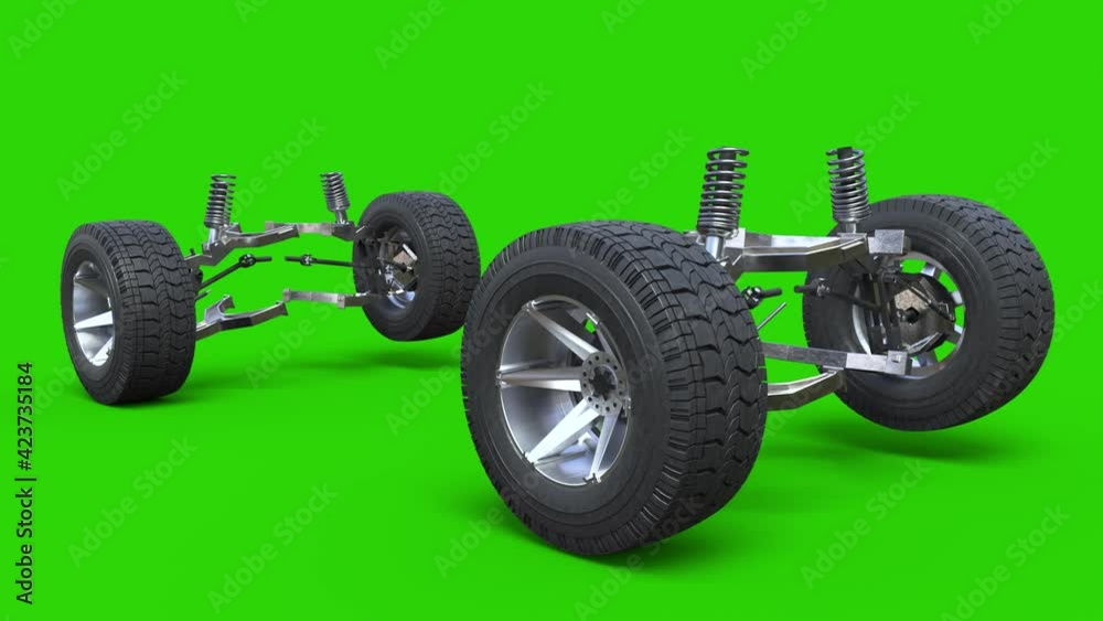 Wheels Shock Absorber Car Green Screen Route 3D Rendering Animation 4K ...
