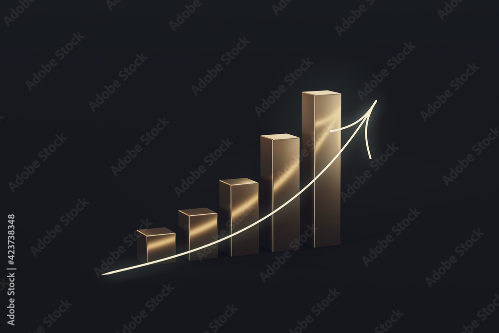 Gold financial graph of earning profit and economy concept on success ...