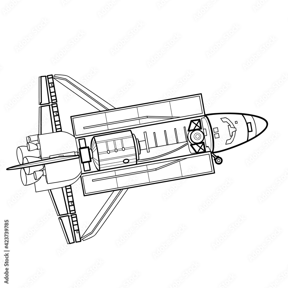 sketch, starship, coloring book, cartoon illustration, isolated object ...