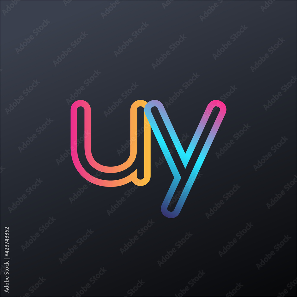 initial logo UY lowercase letter, colorful blue, orange and pink ...