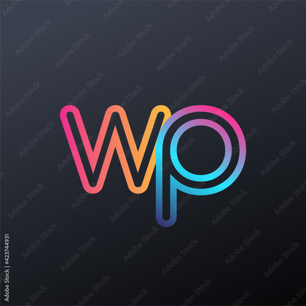 initial logo WP lowercase letter, colorful blue, orange and pink ...