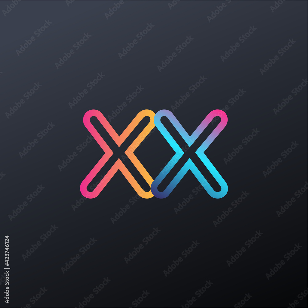initial logo XX lowercase letter, colorful blue, orange and pink ...