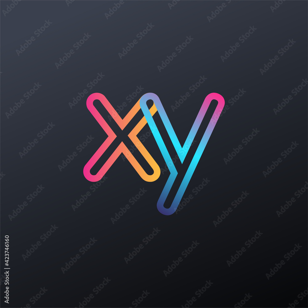 initial logo XY lowercase letter, colorful blue, orange and pink ...