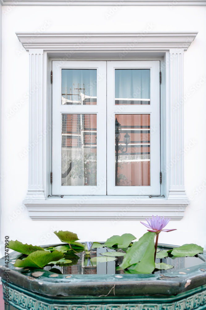 Front View of Window Vintage Styles With Exterior Decoration, Double ...