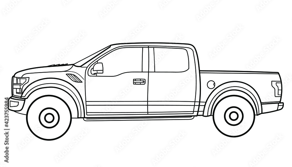 Pickup Truck. Side view. Vector doodle illustration Stock Vector ...