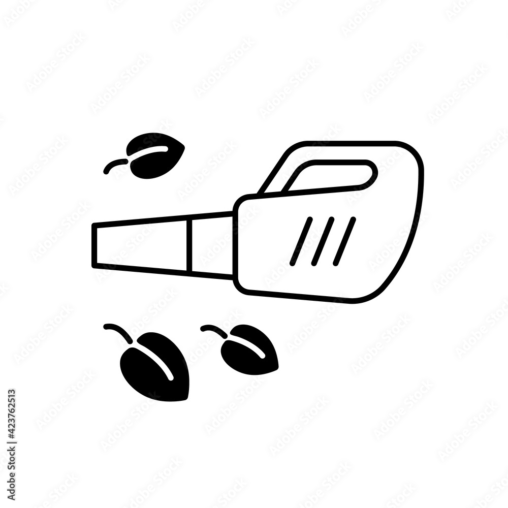 Leaf blower black linear icon. Gardening tool. Getting leaves and grass ...