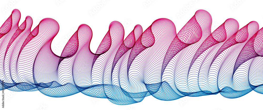 3d particles mesh array, transparent tulle textile on wind flowing ...