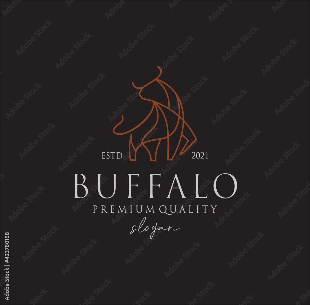 Simple Buffalo Logo Luxury Vintage in a line an outline flat design ...