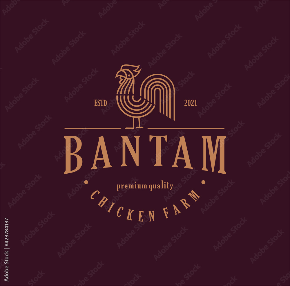 Bantam Chicken Logo Vintage Retro Design Vector Silhouette. Line Art ...