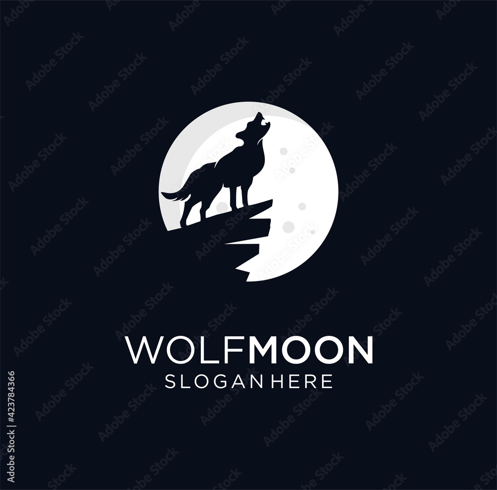 Howling Wolf Moon Logo Design Vector Stock illustration with on black ...