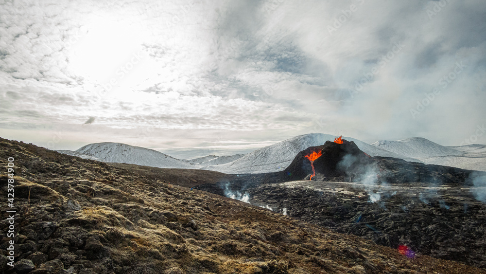 GELDINGADALUR, ICELAND. Erupting Fagradalsfjall volcano, 52 km from ...