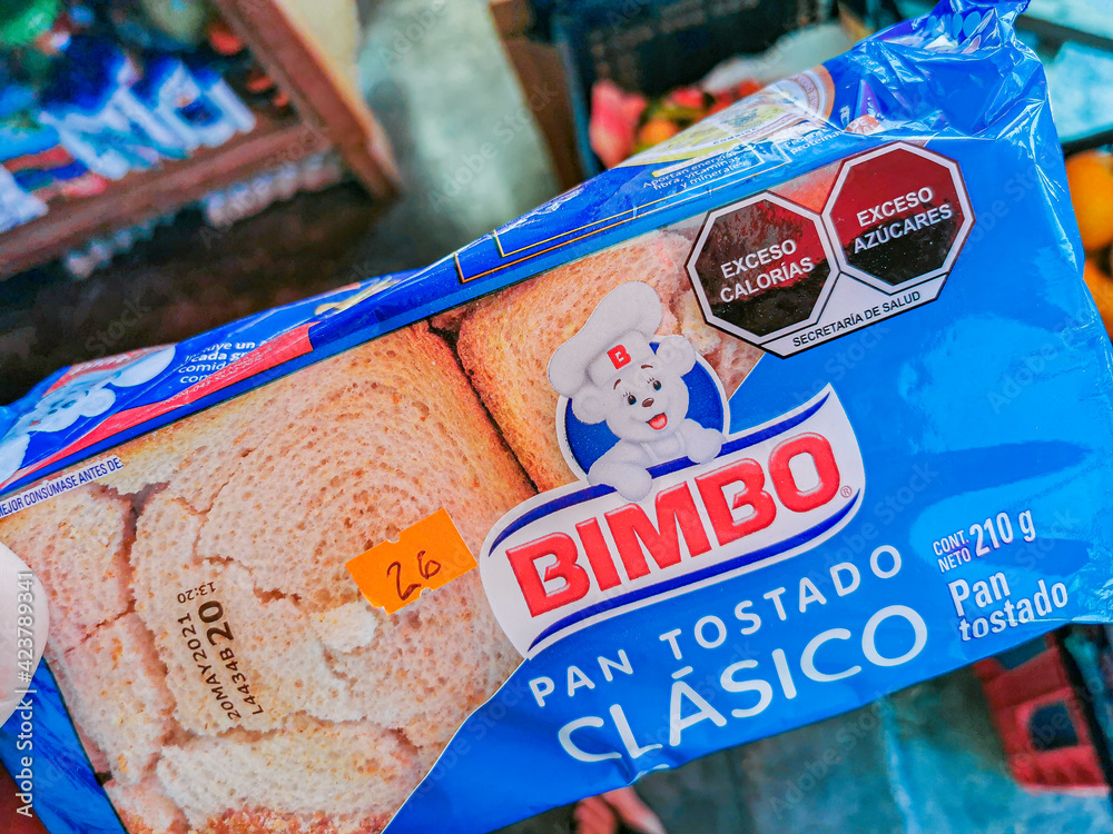 Bimbo toast white bread packaging in the supermarket in Mexico. Stock ...