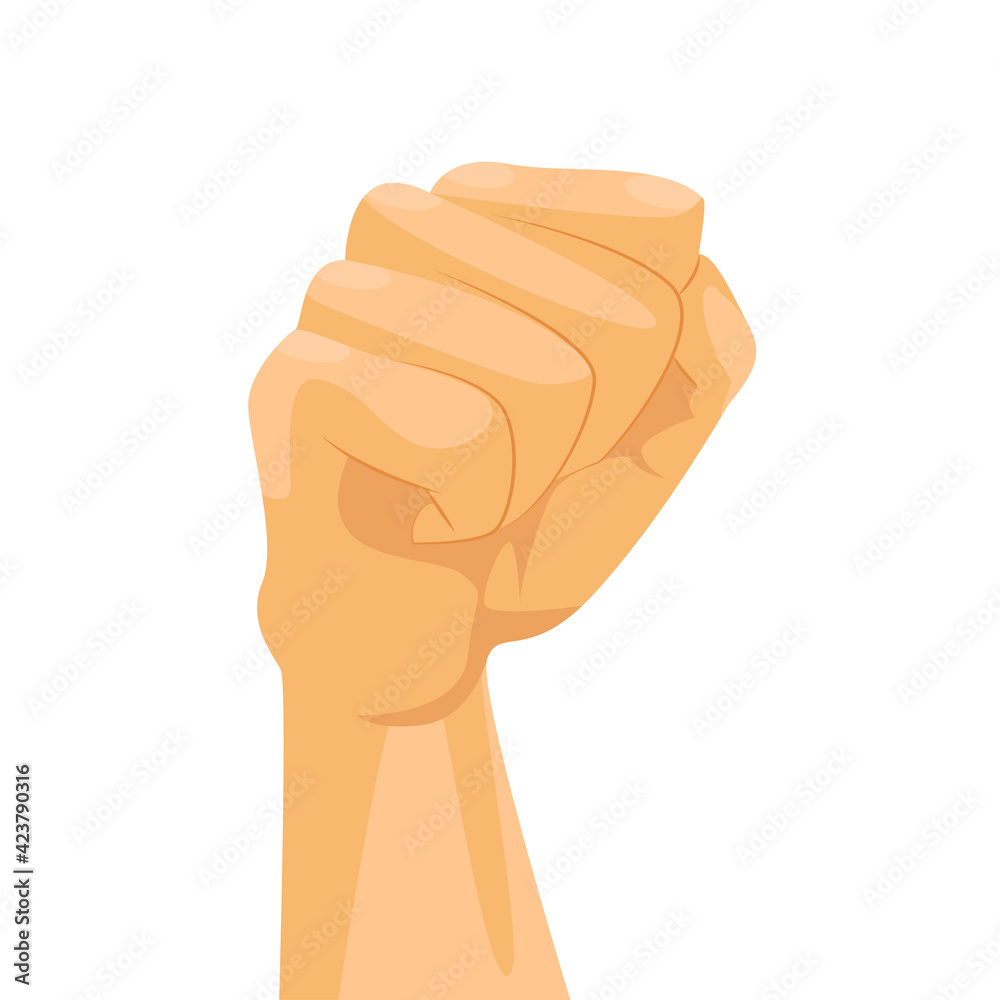 Victory concept, the winner raised his clenched fist. The hand is ...