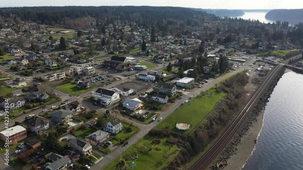Cinematic drone aerial footage of Steilacoom, Steilacoom Tribal ...