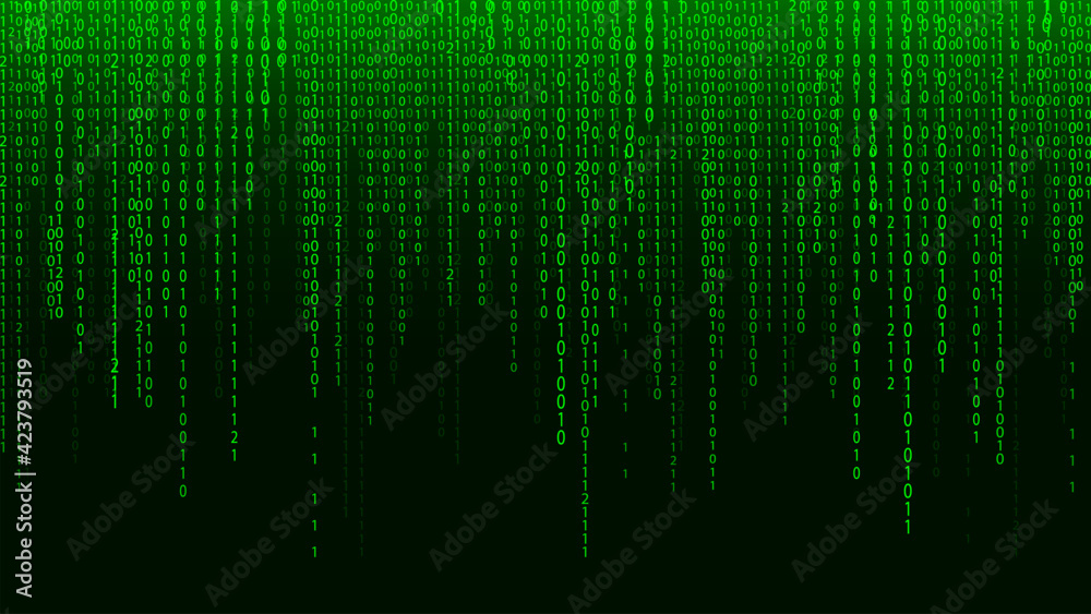 Green matrix background. Falling numbers on screen. Technology stream ...