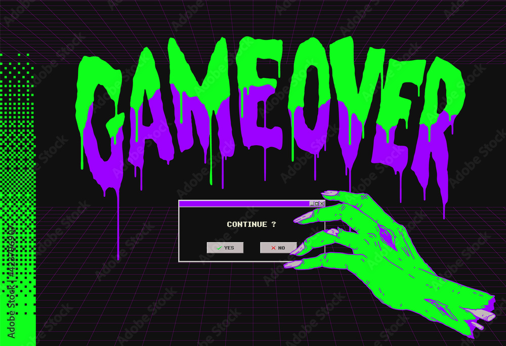 Lettering typography design " Game over " and zombie hand, hand drawn ...