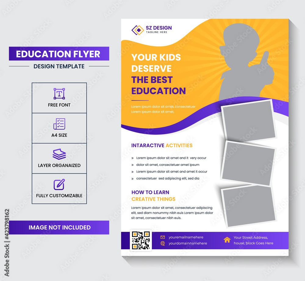 Modern Education flyer Design Template , Corporate banner, Kids back to ...