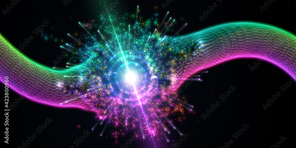 Structure explosion on from light particlesю. Complex vector ...