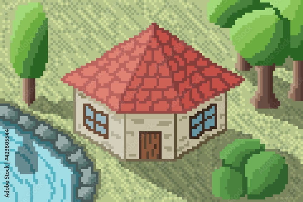 House pixel art. Icon house. House isometric. Medieval house. Home in ...