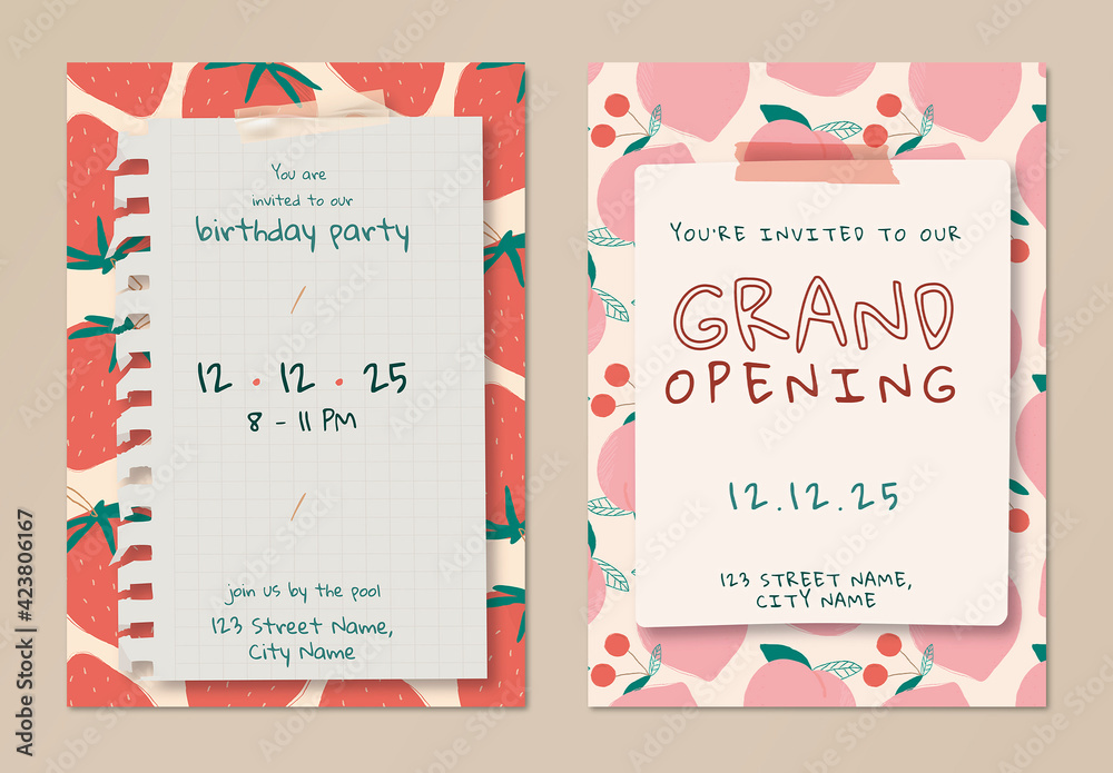 Invitation Card Fruit Pattern Design Layout Stock Template | Adobe Stock