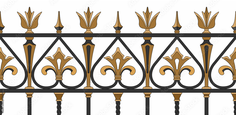 Iron fence. Gold decor. Seamless pattern. Template for wrapping paper ...