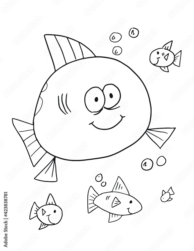 Cute Fish Coloring Page Vector Illustration Art Stock Vector | Adobe Stock
