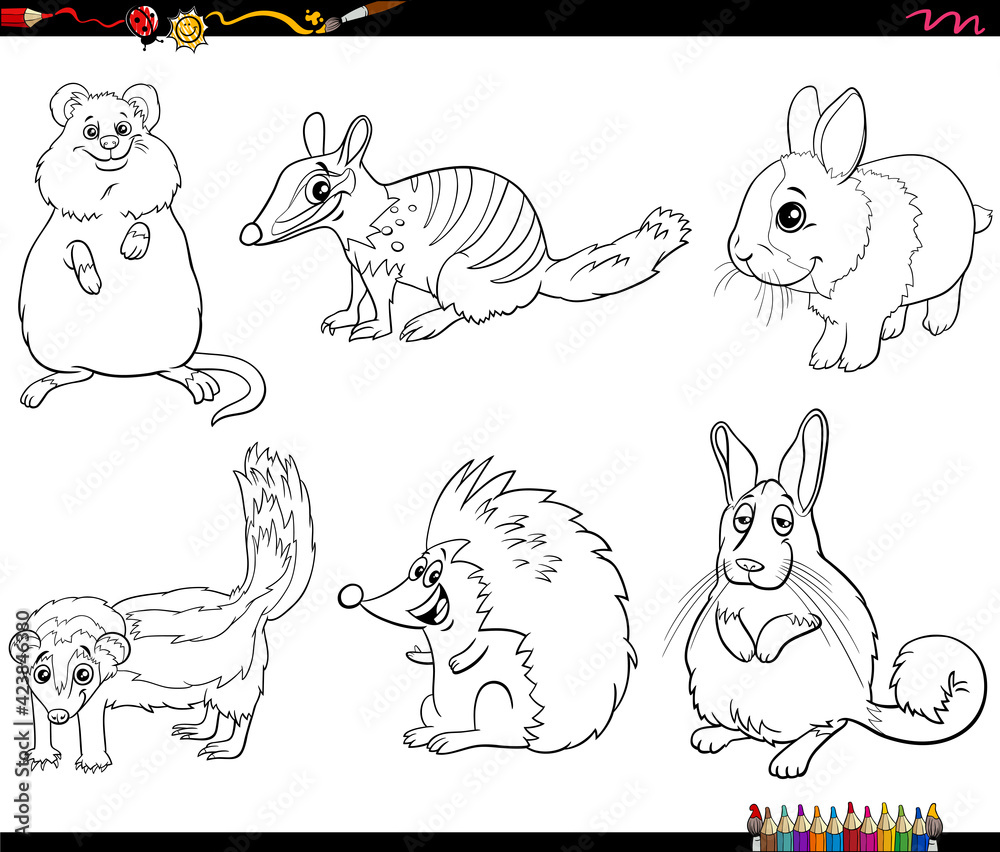 cartoon animals characters set coloring book page Stock Vector | Adobe ...