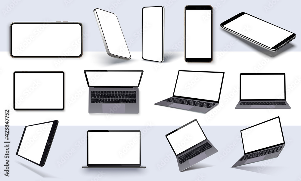 Realistic smartphone, laptop, pc, tablet mockup. Device UI, UX mockup ...