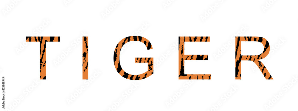 Word "tiger" with fur, texture and tiger skin print vector illustration ...