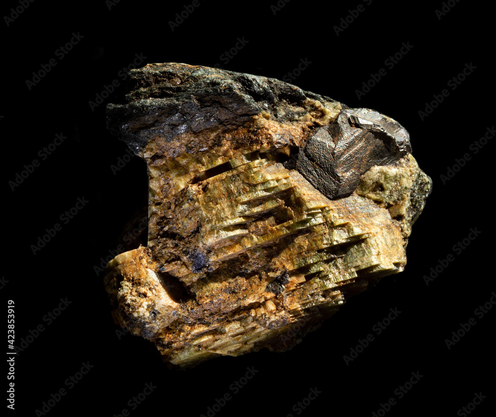 Sphalerite zinc ore mineral stone isolated on black background. For ...