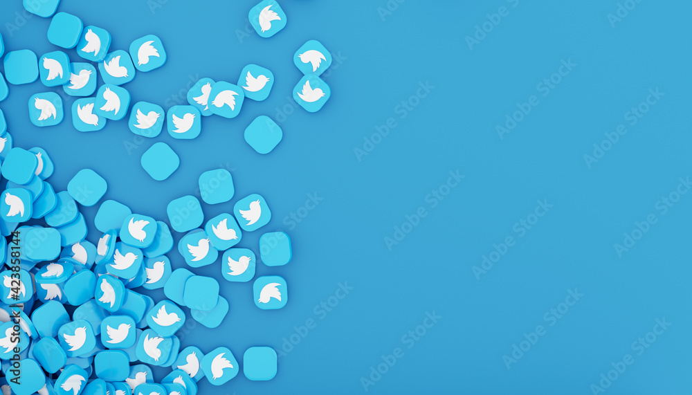 Pile of twitter logo blue background clean and simple 3d render ...