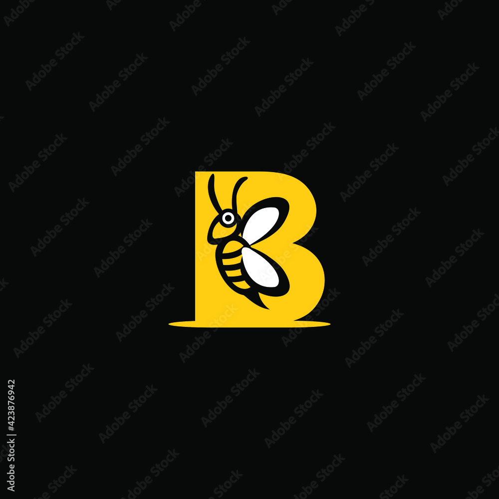 honey bee with letter b on wings logo vector Stock Vector | Adobe Stock