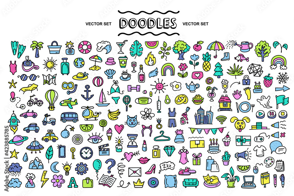 Vector hand drawn set of isolated doodles on the theme travel, tourism ...