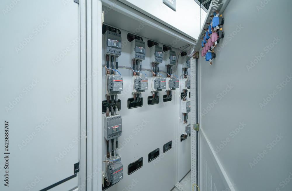 Close up of Industrial electric switch panel power plant in industry ...