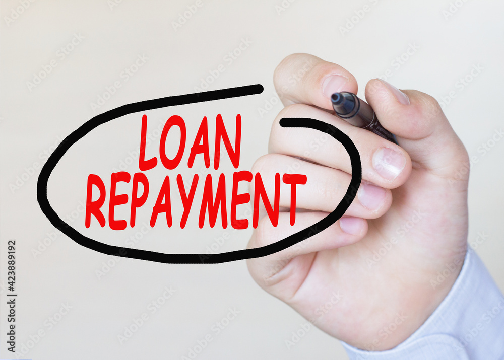 LOAN REPAYMENT words written by the marker on the sheet. Stock Photo ...