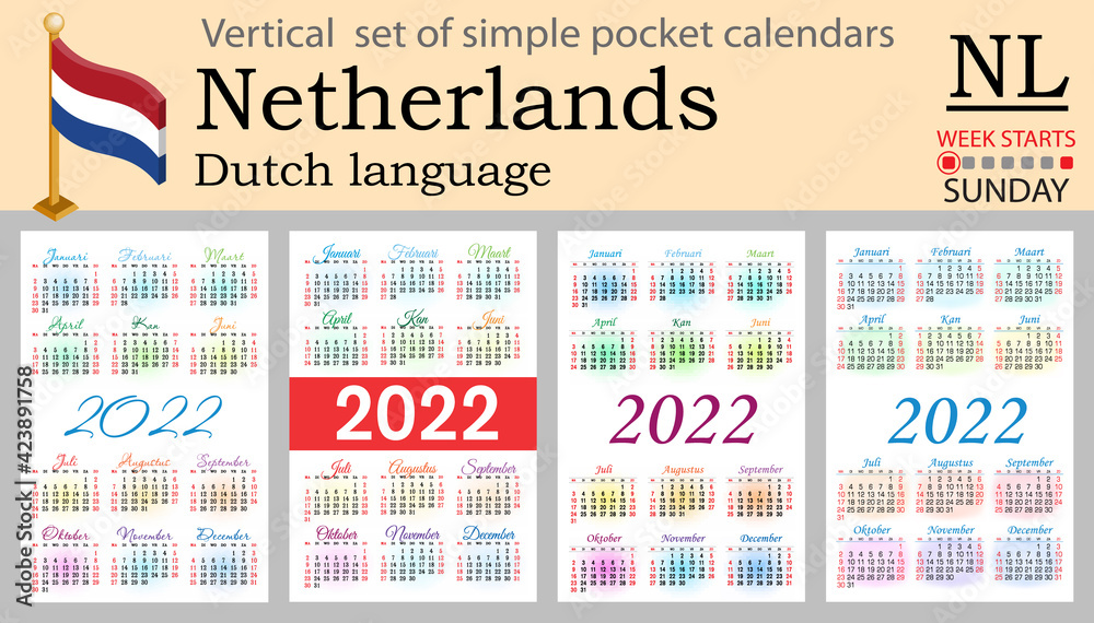 Dutch vertical pocket calendar for 2022. Week starts Sunday Stock ...