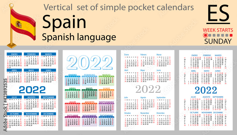 Spanish vertical pocket calendar for 2022. Week starts Sunday Stock ...