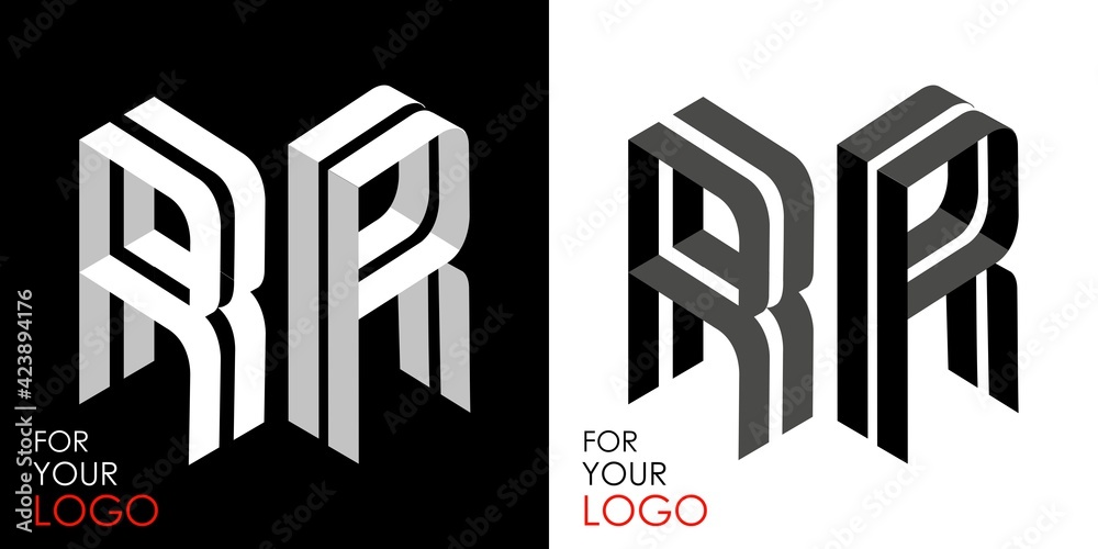 Isometric letter R in two perspectives. From stripes, lines. Template ...
