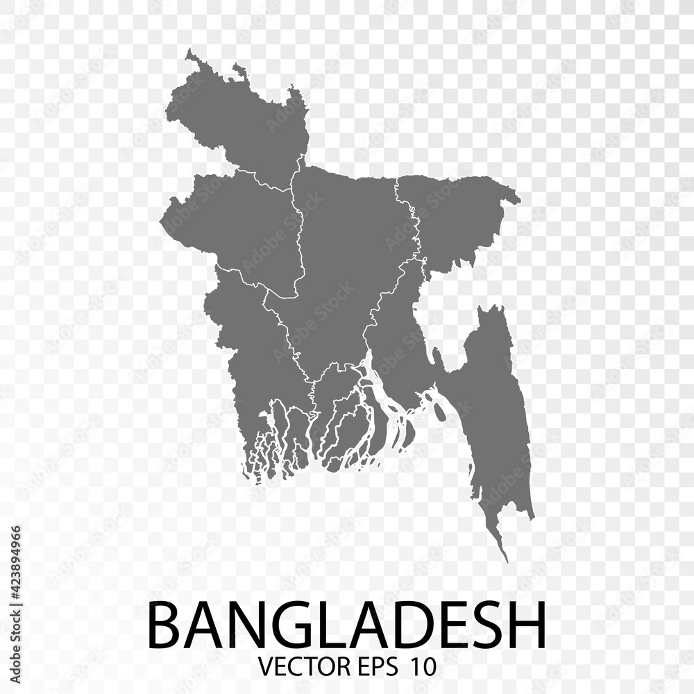 Transparent background. Detailed Grey Map of Bangladesh. Vector Eps 10 ...