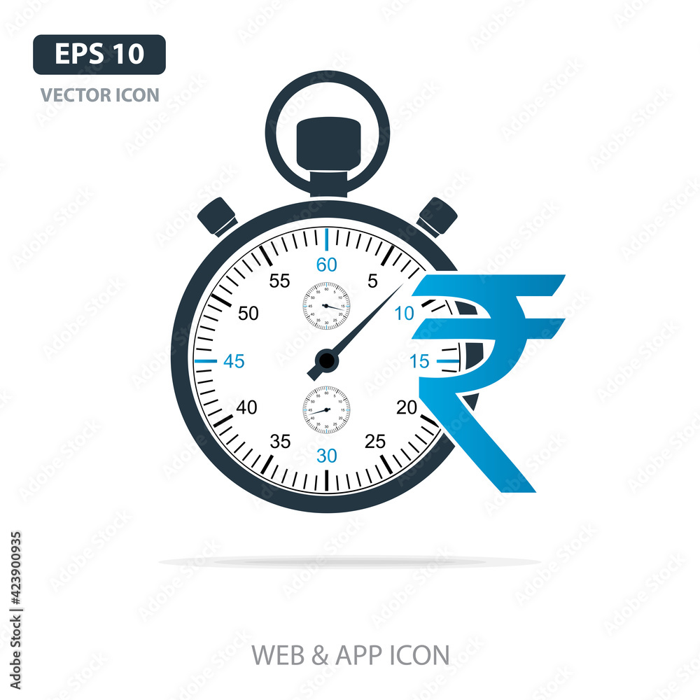 Stopwatch with Indian Rupee sign, Time is money business concept. Costs ... Stopwatch with Indian Rupee sign, Time is money business concept. Costs ...