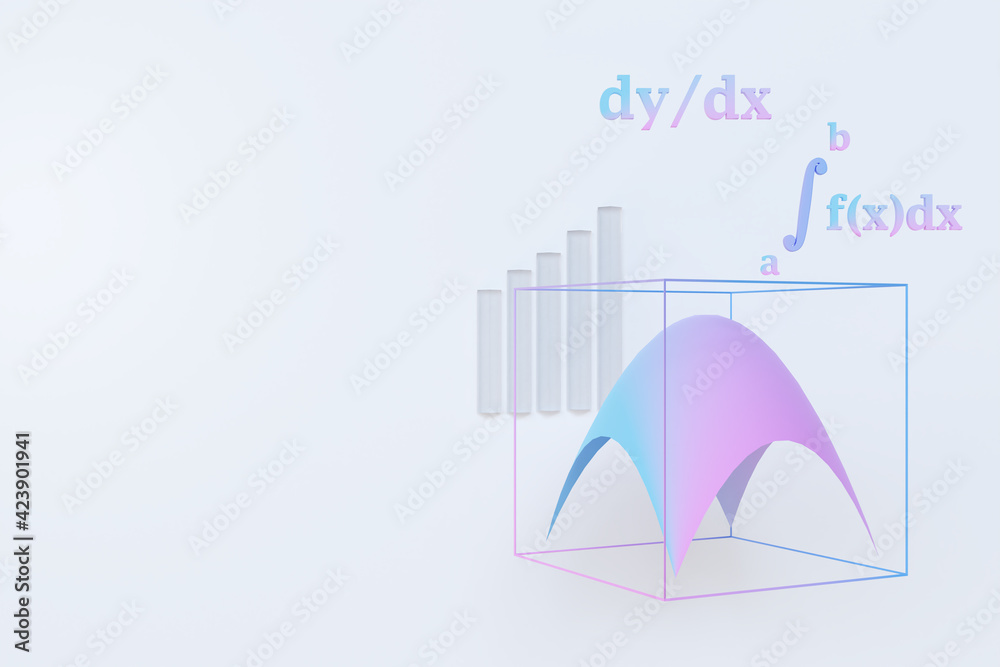 3d integral graph and formula render illustration. Calculus mathematic ...