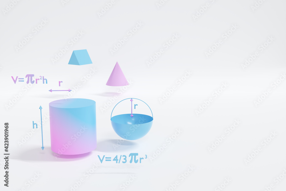 3d geometric shape and volume formulas illustration. Geometry math ...