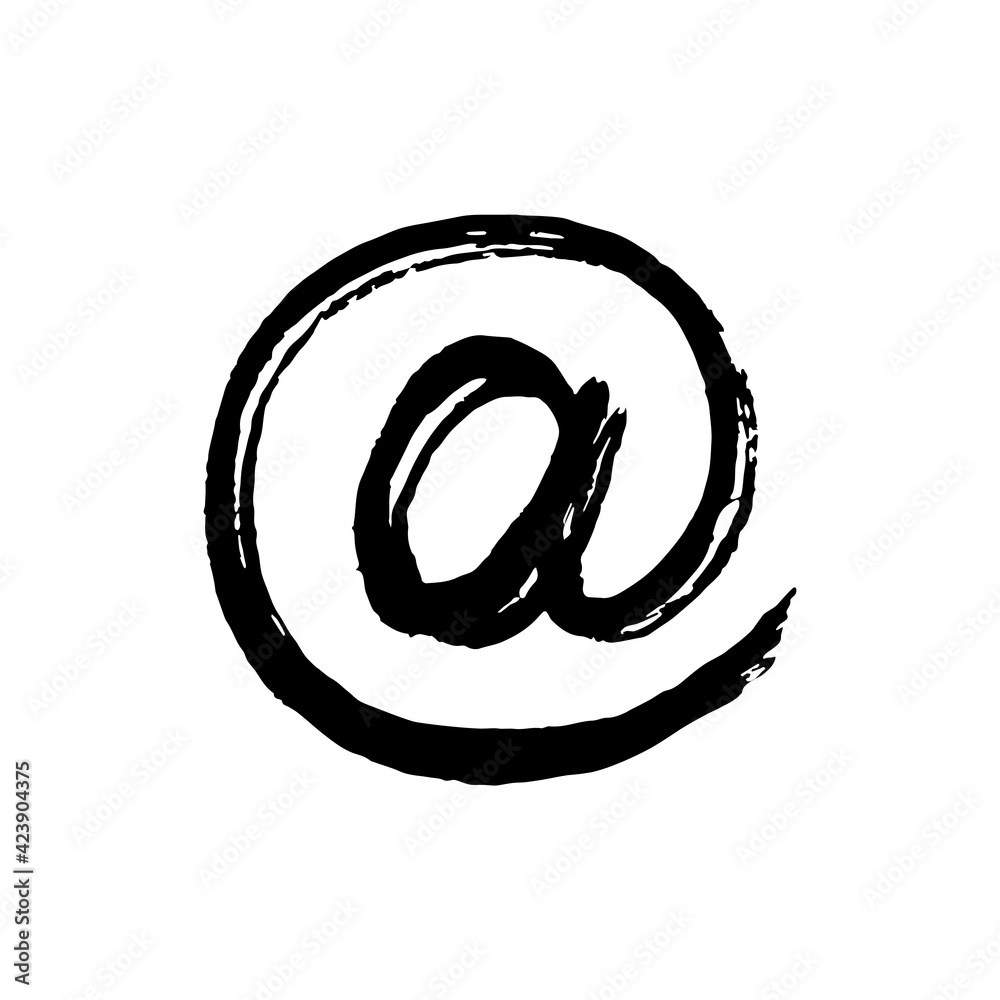 Arroba icon. Drawn by hand with a brush. Outline stroke texture in the ...