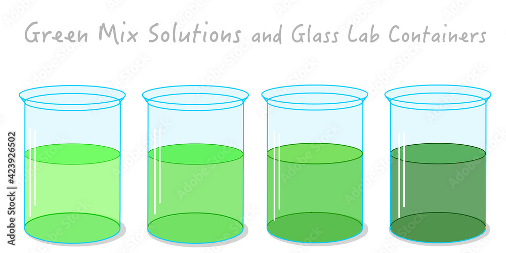 Green solution liquids in glass lab beaker, container. Light pistachio ...