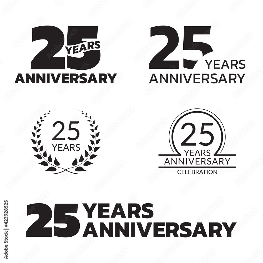 25 years anniversary icon or logo set. 25th birthday celebration badge ...