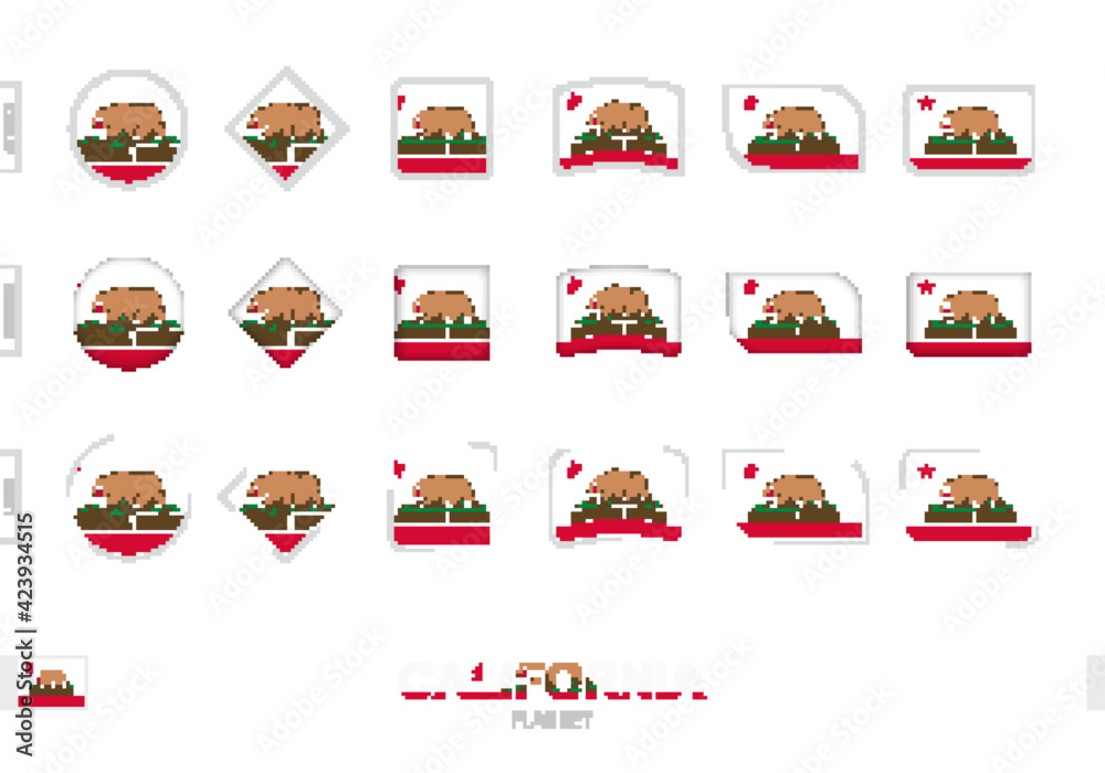 California flag set, simple flags of California with three different ...