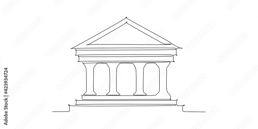 Corinthian Greek temple on white background - Continuous one line ...