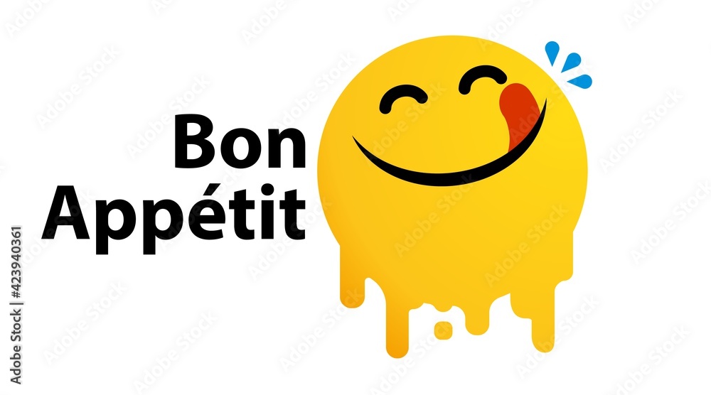 bon appetit, Yummy face happy smile vector cartoon line emoticon with ...